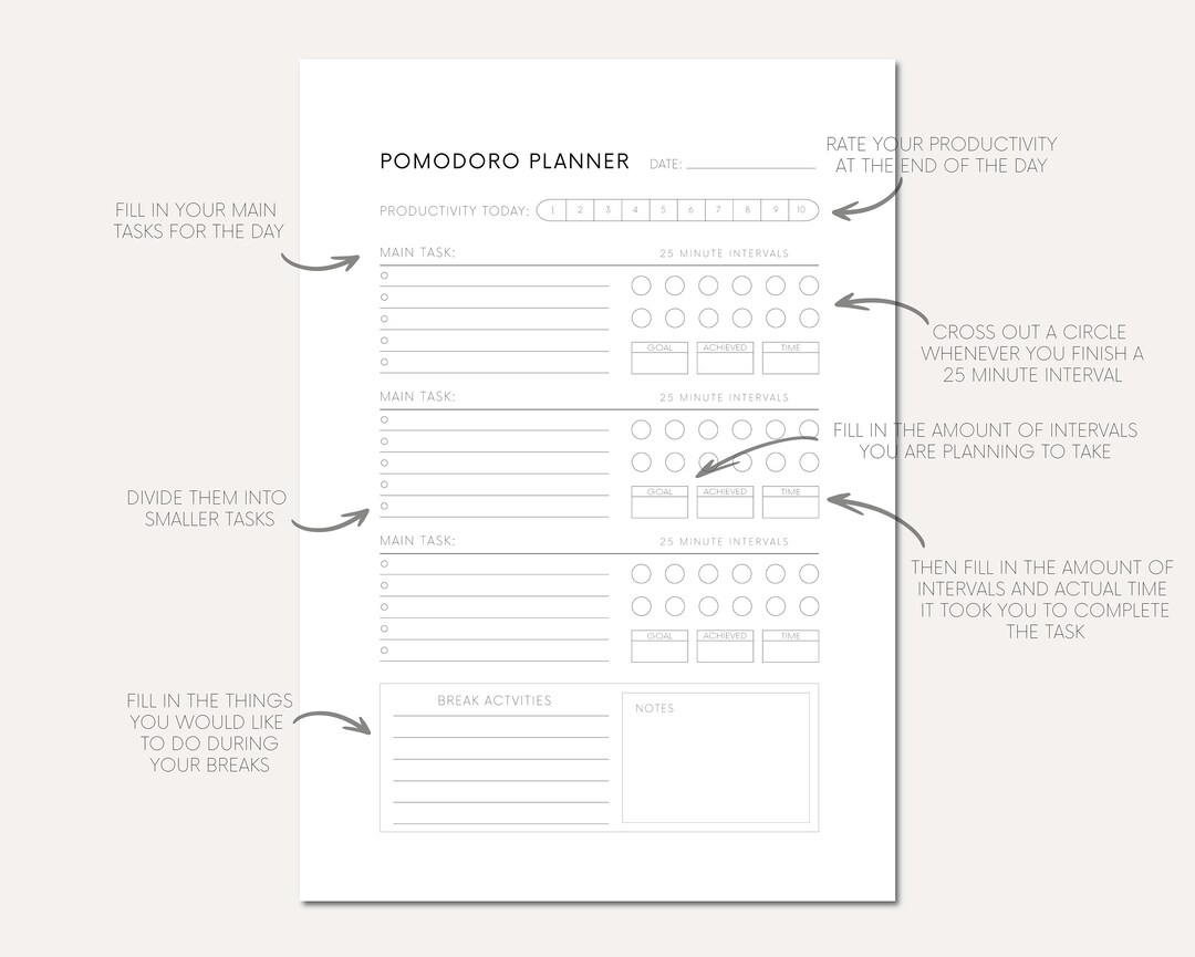 Printable Pomodoro Tracker Pages Download Pomodoro Planner Insert ...