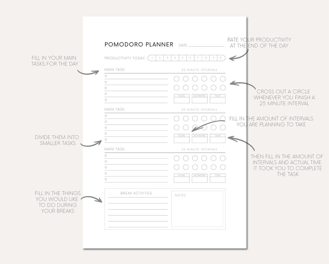Printable Pomodoro Tracker Pages Download Pomodoro Planner Insert ...