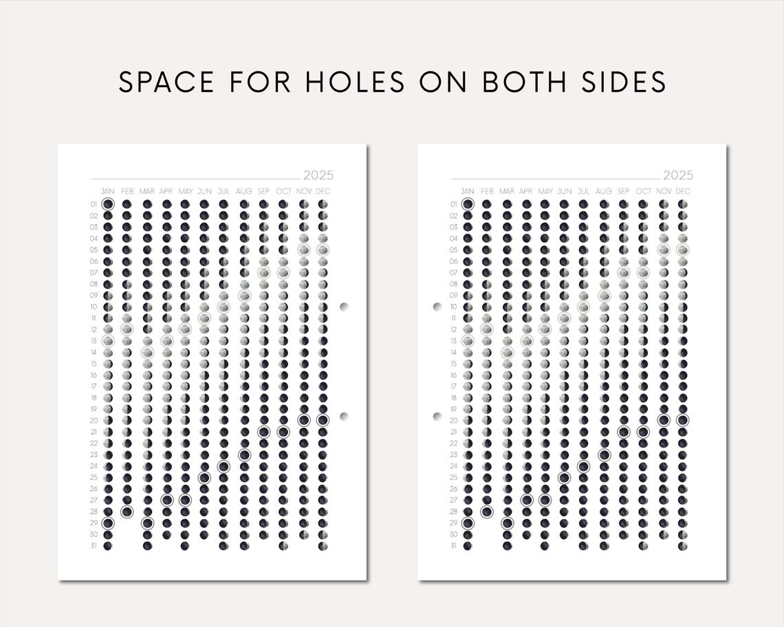 Printable Moon Phase Calendar 2025 Printable Lunar Calendar Digital ...