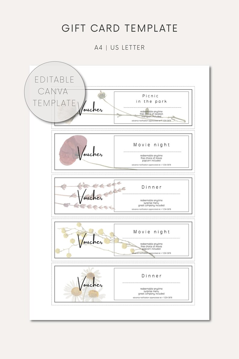 Edit Gift Card for Birthday Voucher Editable Print Gift Voucher Canva ...