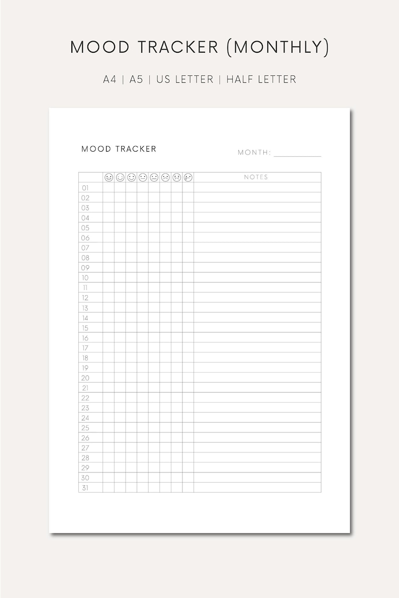 Daily Mood Tracker Printable Mood Track Monthly Emotion Tracker Digital ...