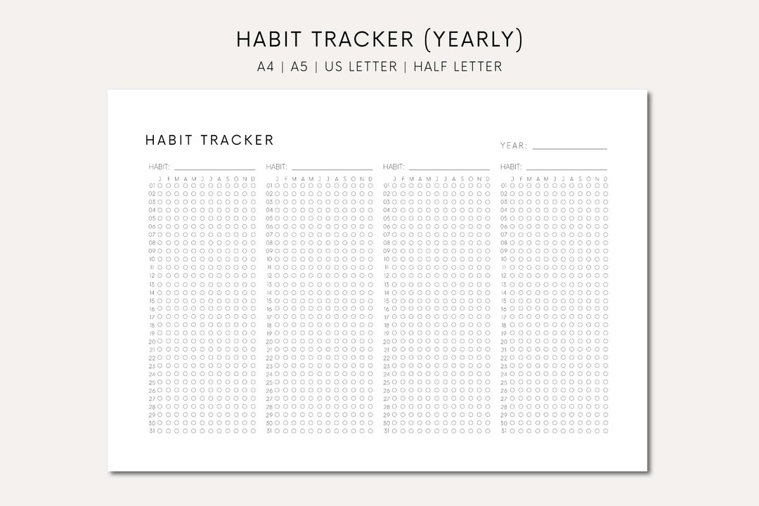 Yearly Habit Tracker Printable Goal Tracker Download Track Habits ...