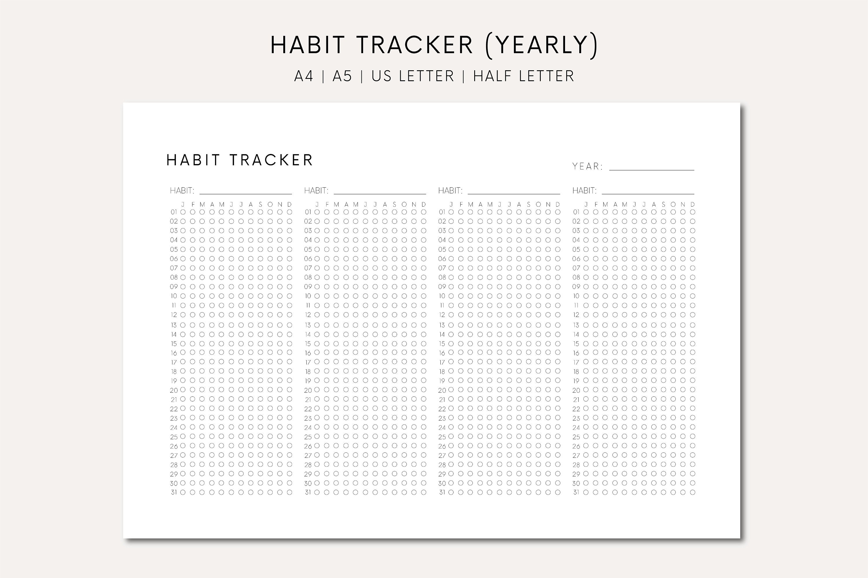 Yearly Habit Tracker Printable Goal Tracker Download Track Habits ...