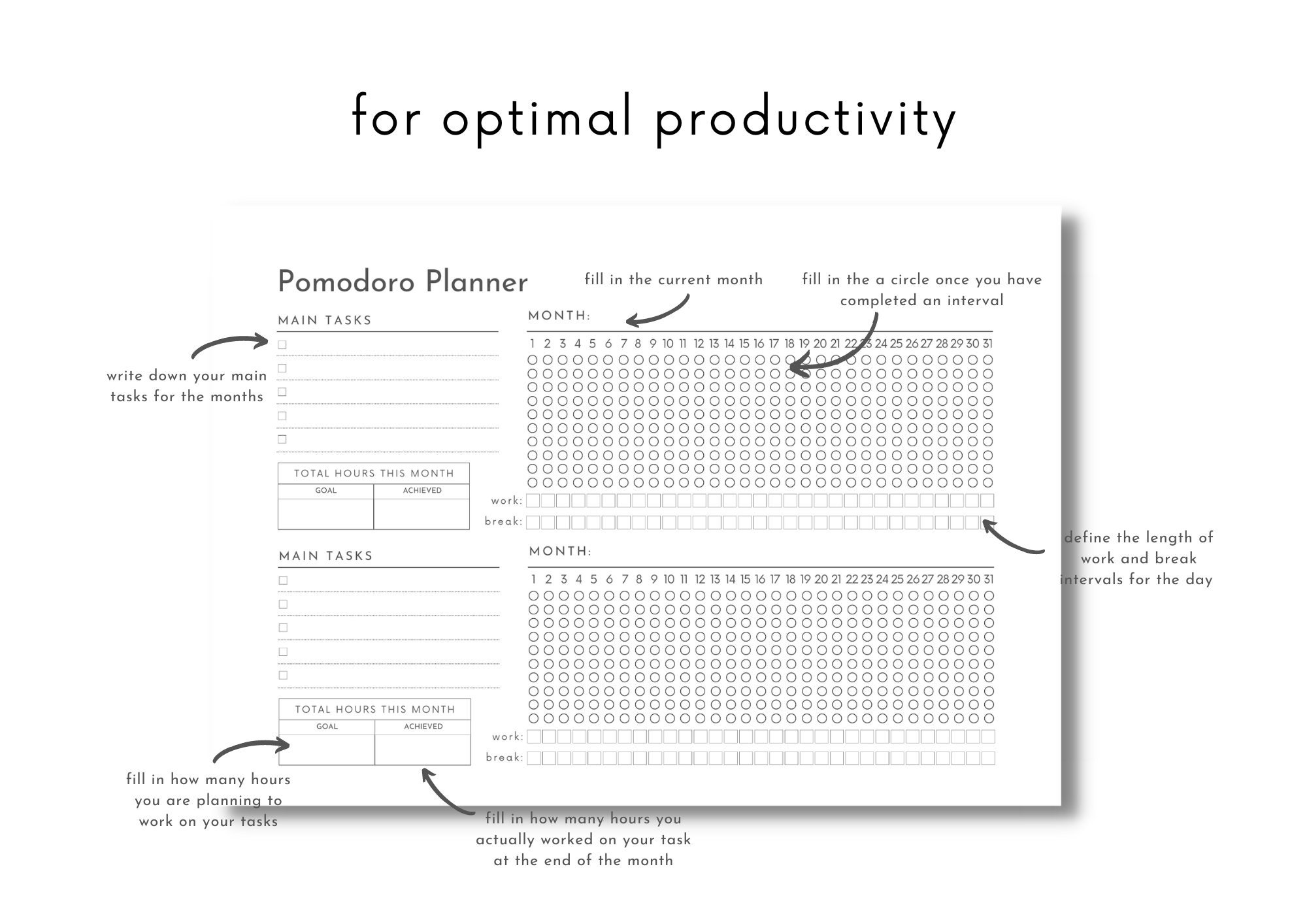 Printable Pomodoro Bundle Download Pomodoro Planner Pages for - Etsy
