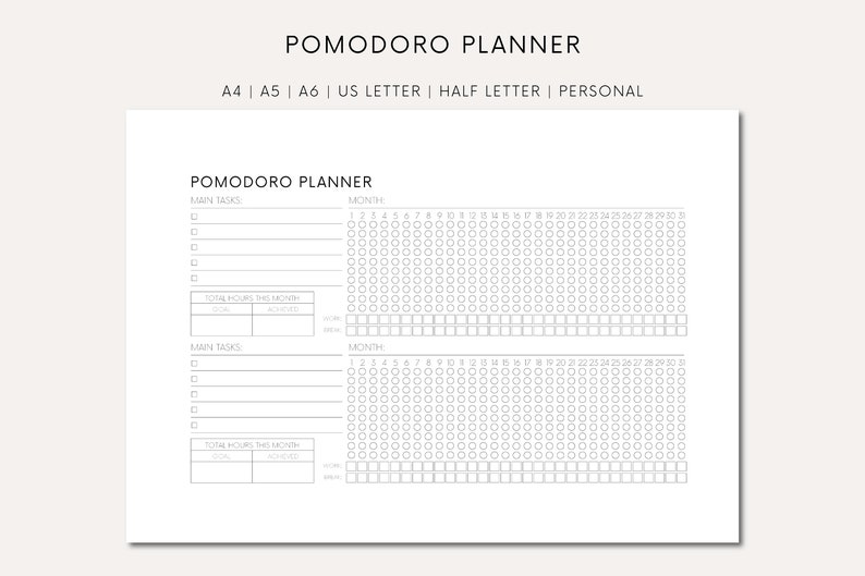 Printable Pomodoro Download Pomdoro Method Tracker Printable Pomodoro ...