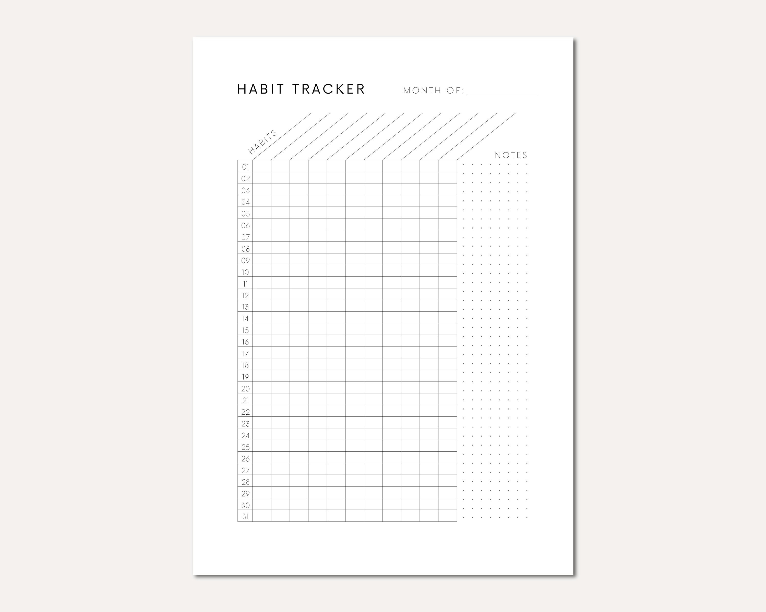 Monthly Habit Tracker Printable Tracking Habits Daily Download Goal ...
