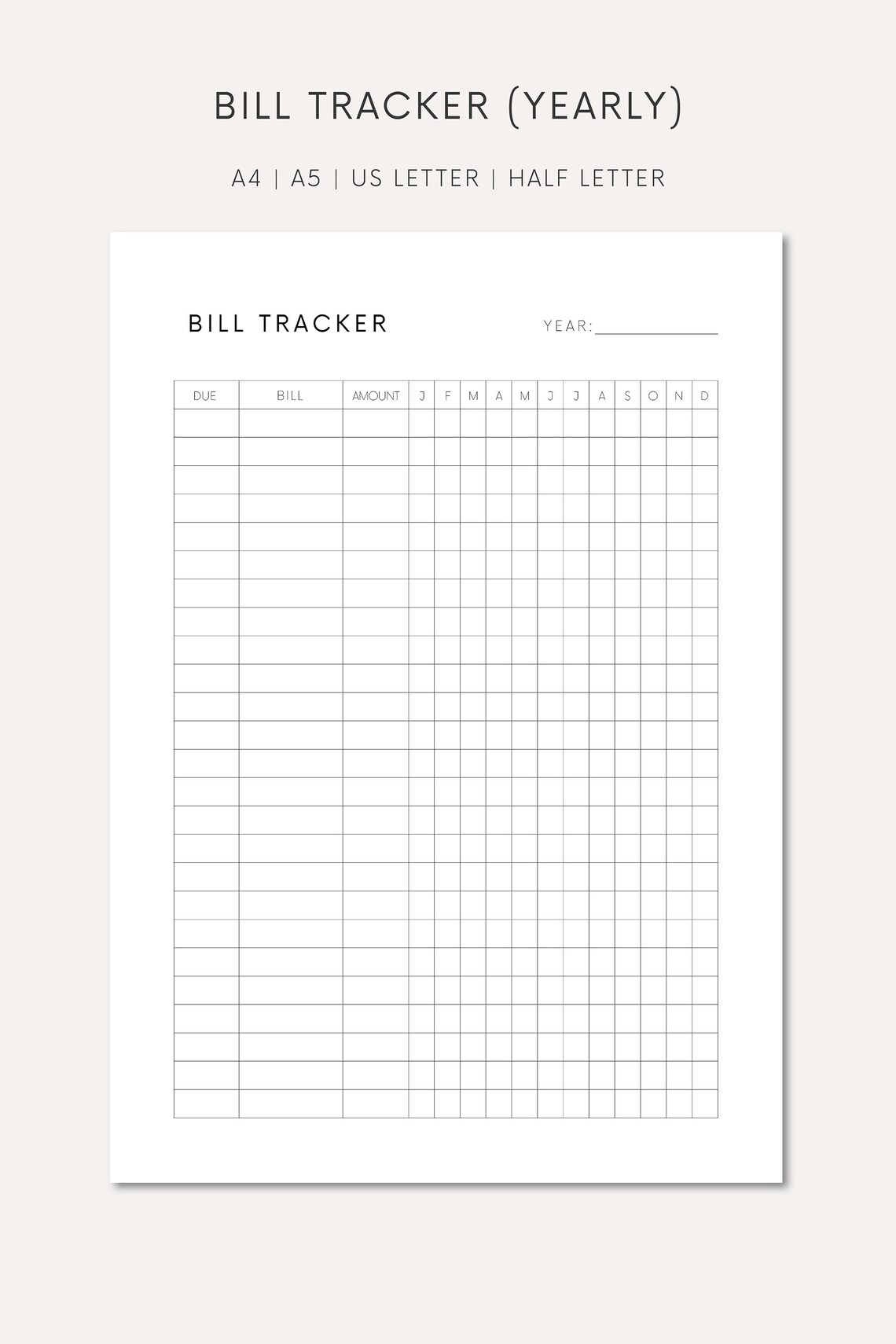 Expense Tracker Printable Bill Tracker Download Savings Tracker Digital ...