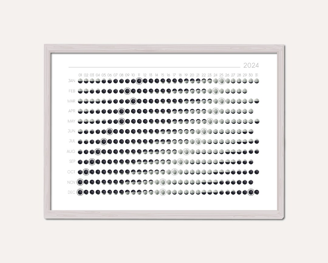Printable Moon Phase Calendar 2024 Poster Download Lunar Art Digital ...