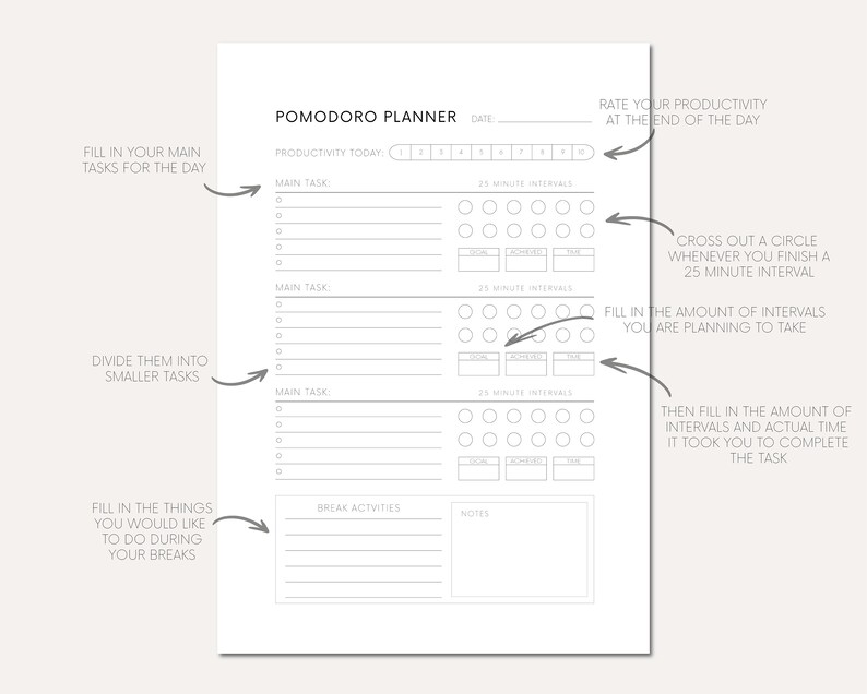 Printable Pomodoro Bundle Download Pomodoro Planner Pages for ...