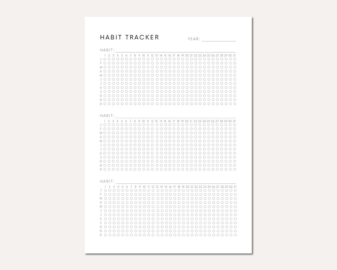 Printable Habit Tracker Yearly Goal Tracker Printable Yearly Habit ...