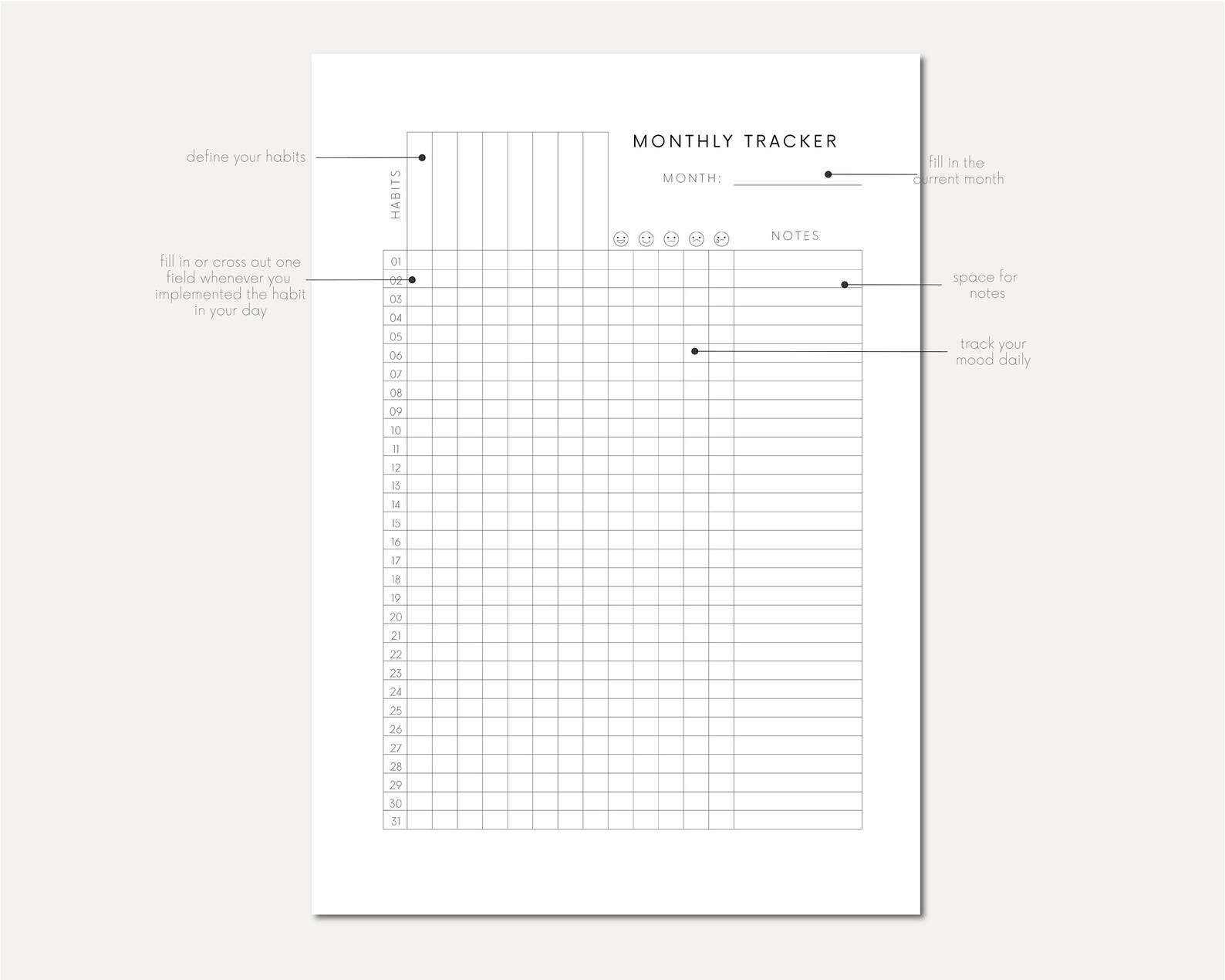 Printable Monthly Habit Tracker A4 Printable Mood Tracker Download ...