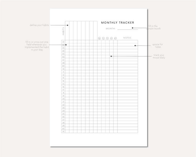 Printable Monthly Habit Tracker A4 Printable Mood Tracker Download ...