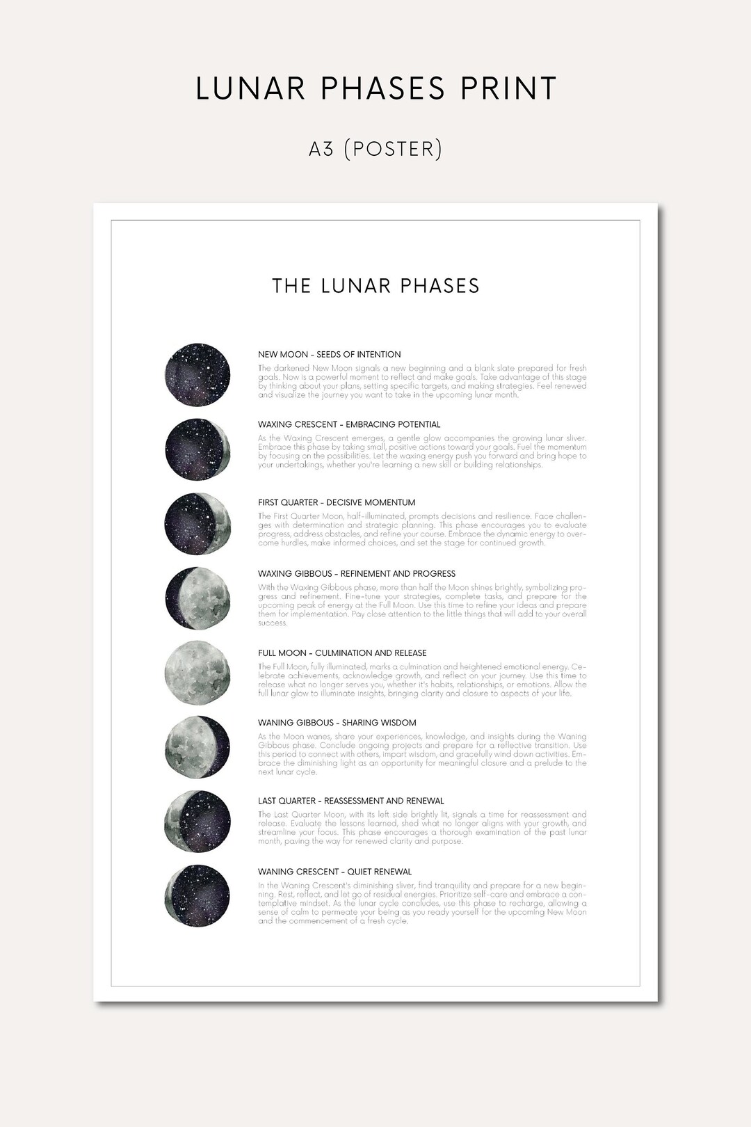 Printable Moon Phases Wall Art Download Moon Phase Printable Lunar ...