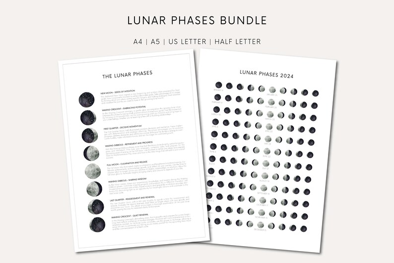 Moon Phase Bundle Lunar Art Printable Wall Decor Moon Phases for ...
