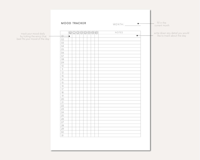 Daily Mood Tracker Printable Mood Track Monthly Emotion Tracker Digital ...