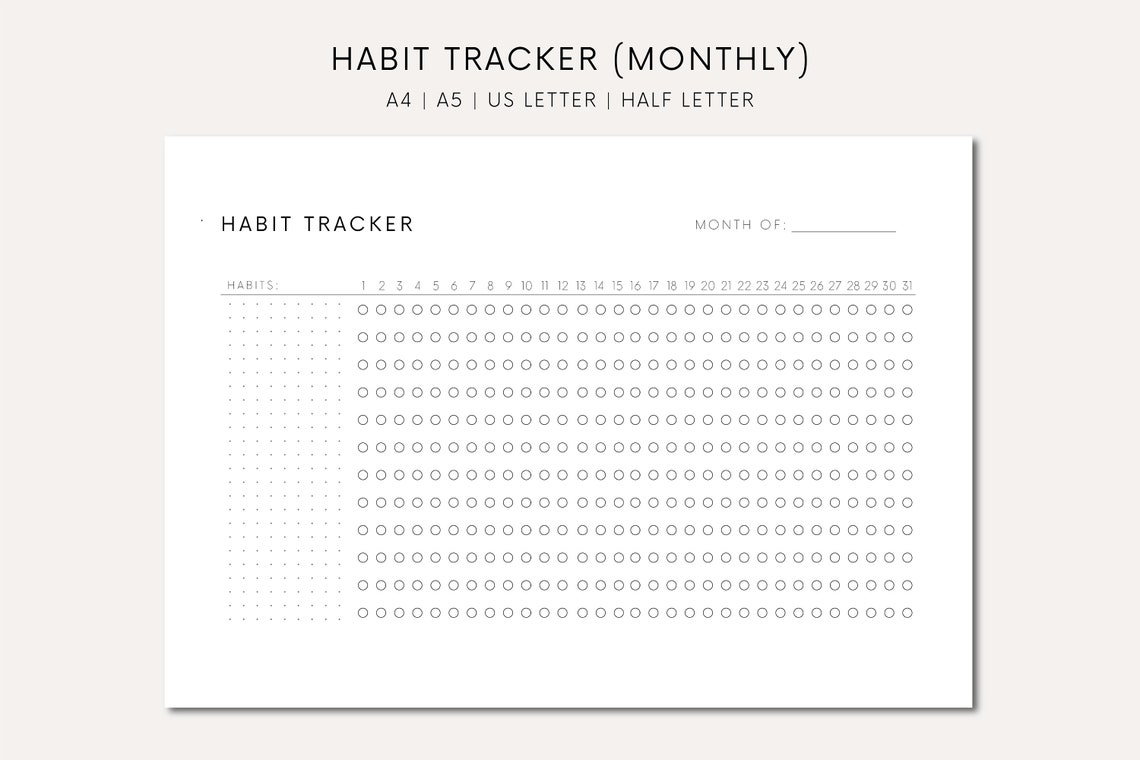 Habit Tracker Printable Monthly Habit Tracker Digital Atomic Habits ...