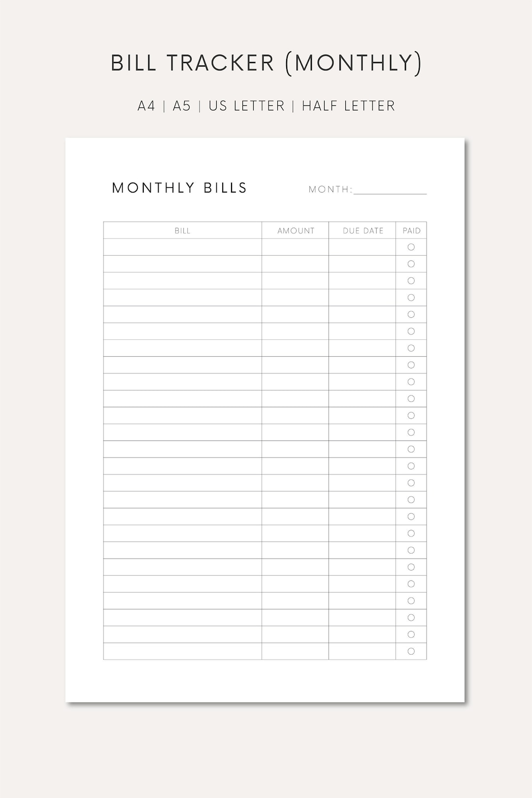 Bill Tracker Printable Expense Tracker Download Bill Tracker for Budget ...