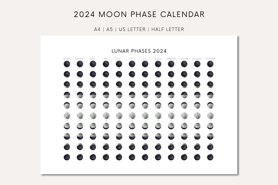 Printable Moon Phase Calendar For 2024 Digital Printable Moon Phases