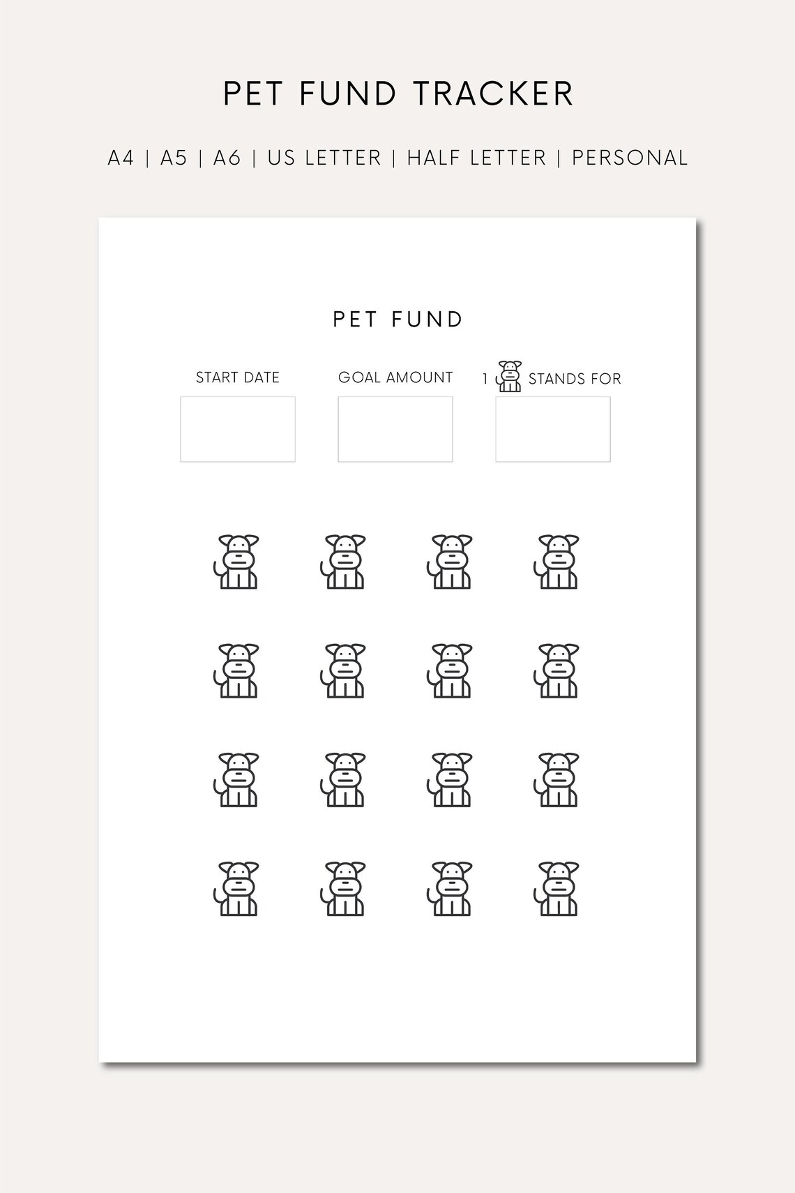 Digital Dog Fund Tracker for Pet Money Printable Pet Fund Download ...