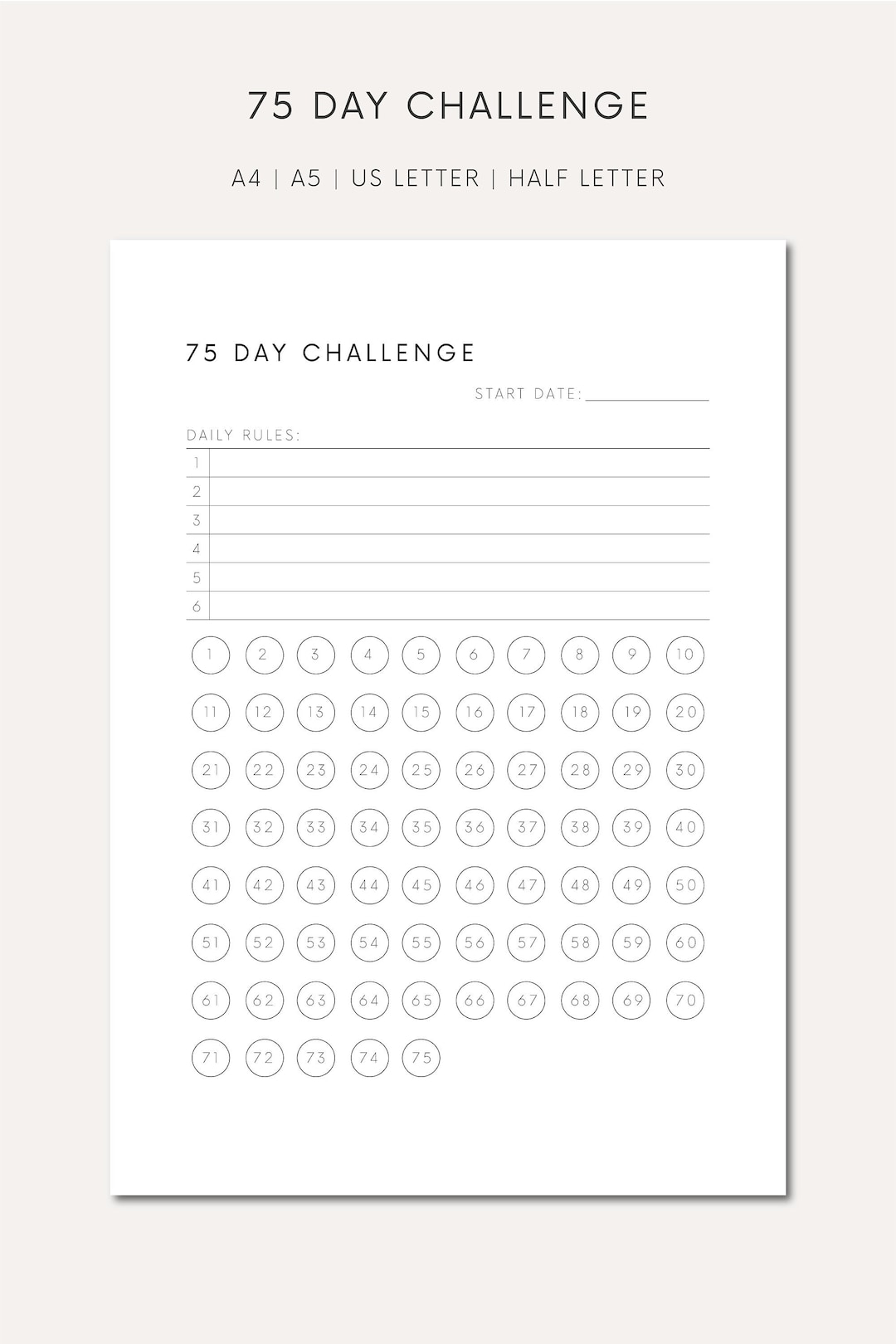 75 Day Challenge Printable Habit Tracker Download Goal Challenge ...
