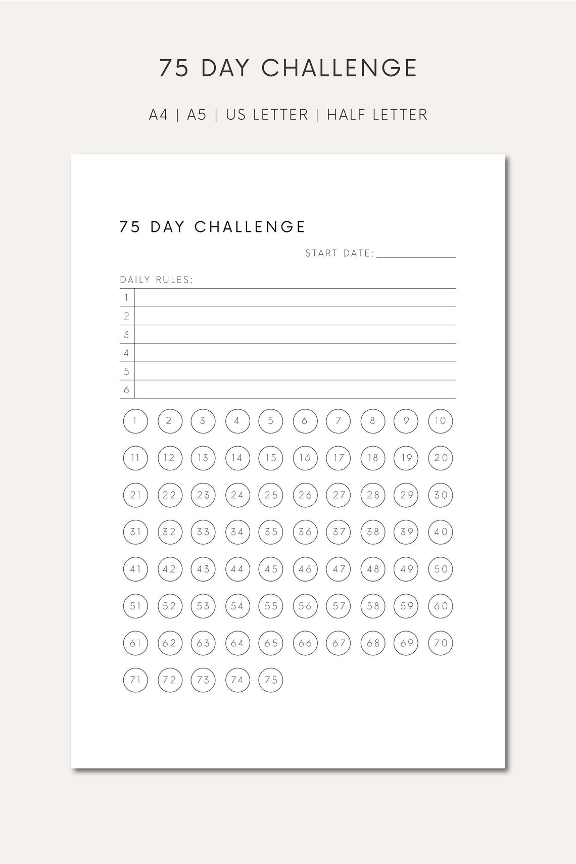 75 Day Challenge Printable Habit Tracker Download Goal Challenge ...