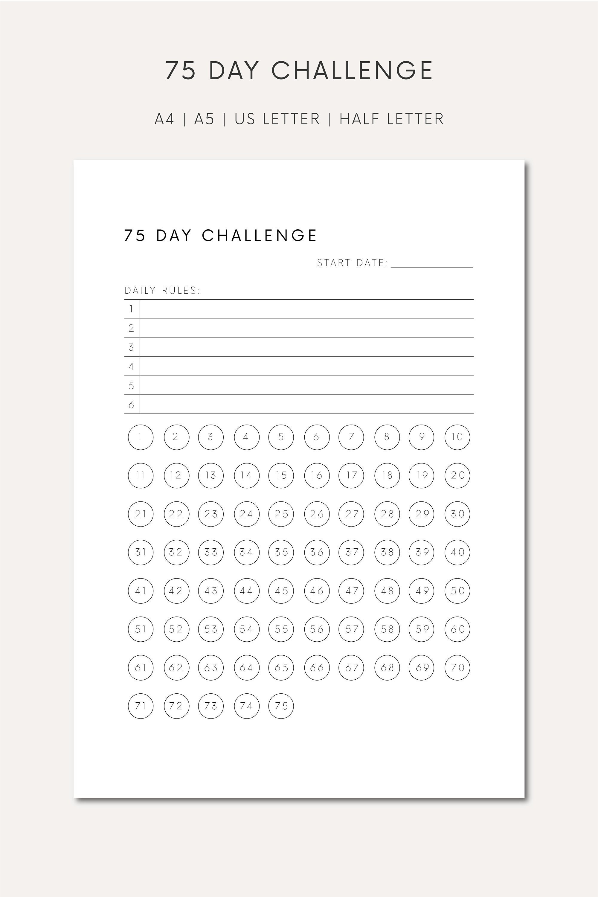 75 Day Challenge Printable Habit Tracker Download Goal Challenge ...