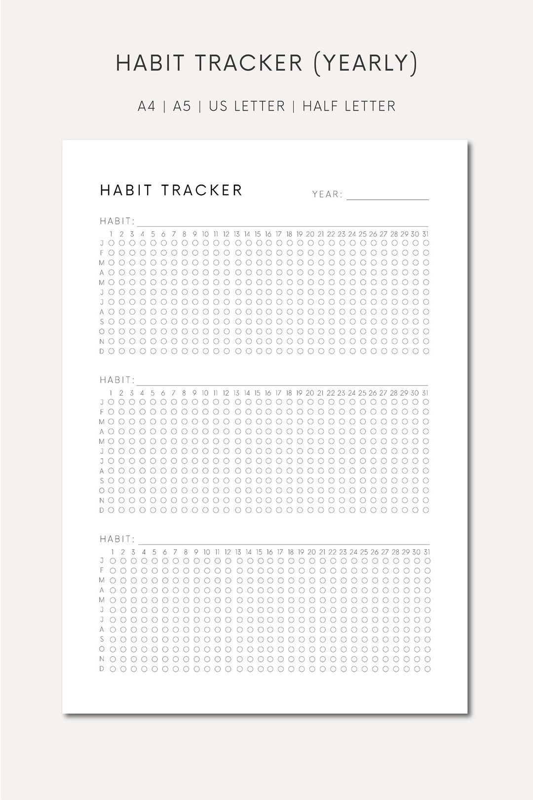 Printable Habit Tracker Yearly Goal Tracker Printable Yearly Habit ...