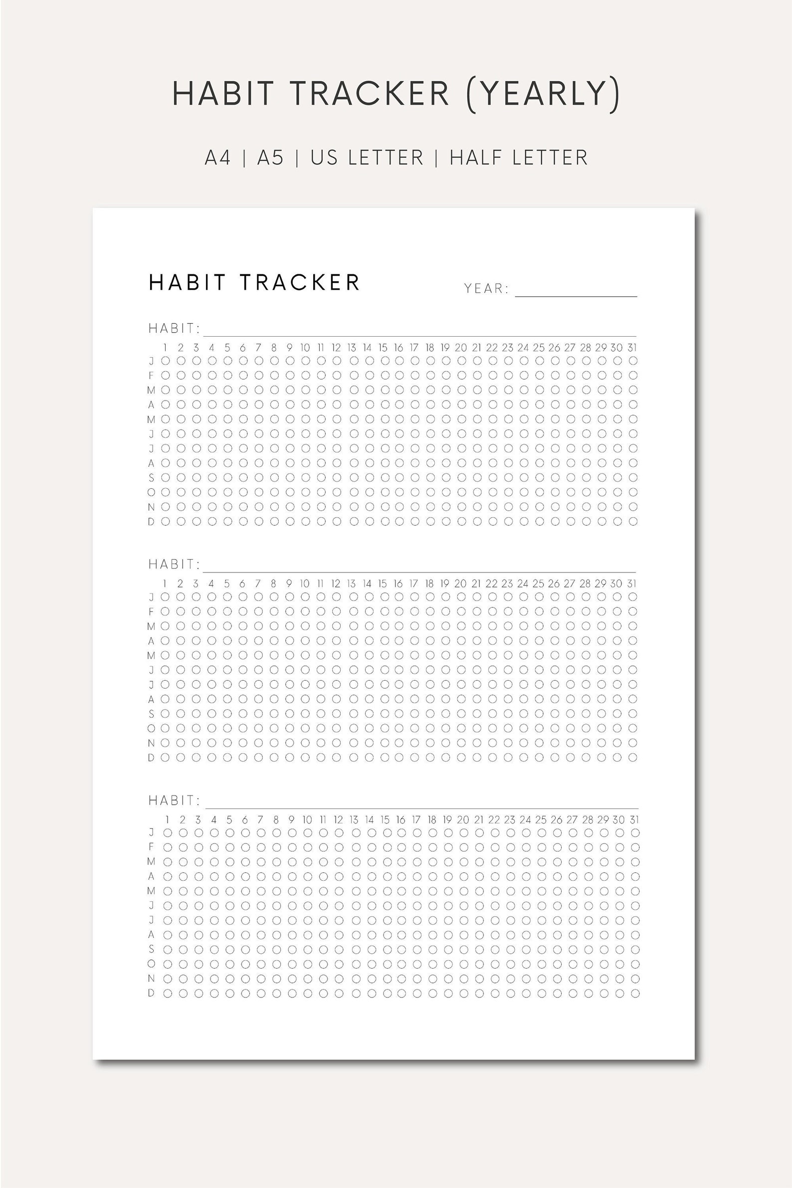 Printable Habit Tracker Yearly Goal Tracker Printable Yearly Habit ...
