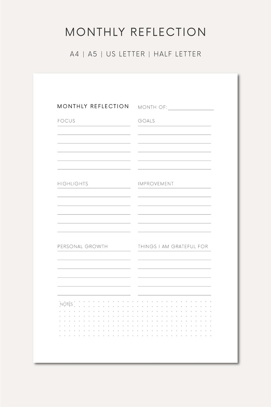 Reflection Journal Printable for A Month of Reflection Digital Monthly ...