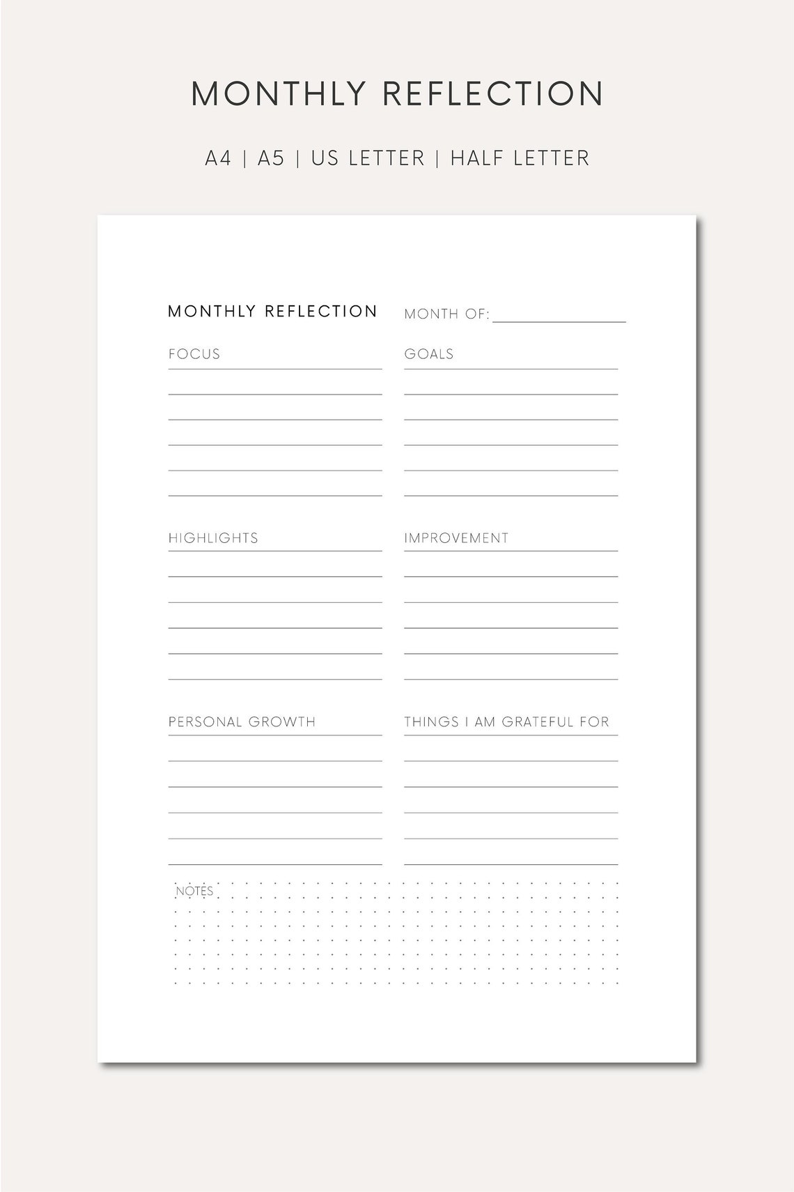 Reflection Journal Printable for A Month of Reflection Digital Monthly ...