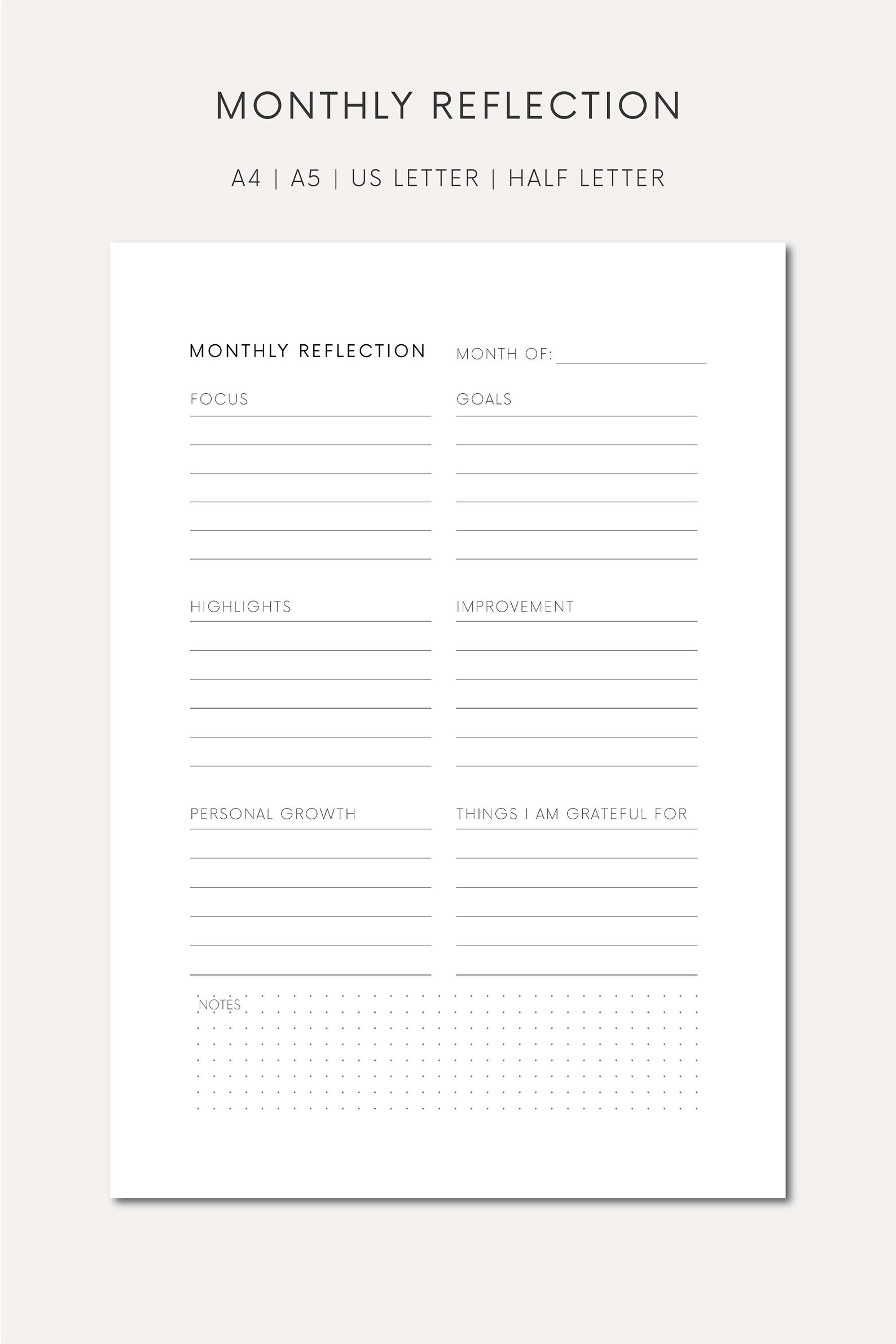 Reflection Journal Printable for A Month of Reflection Digital Monthly ...
