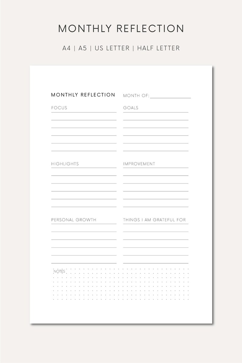 Reflection Journal Printable for A Month of Reflection Digital Monthly ...