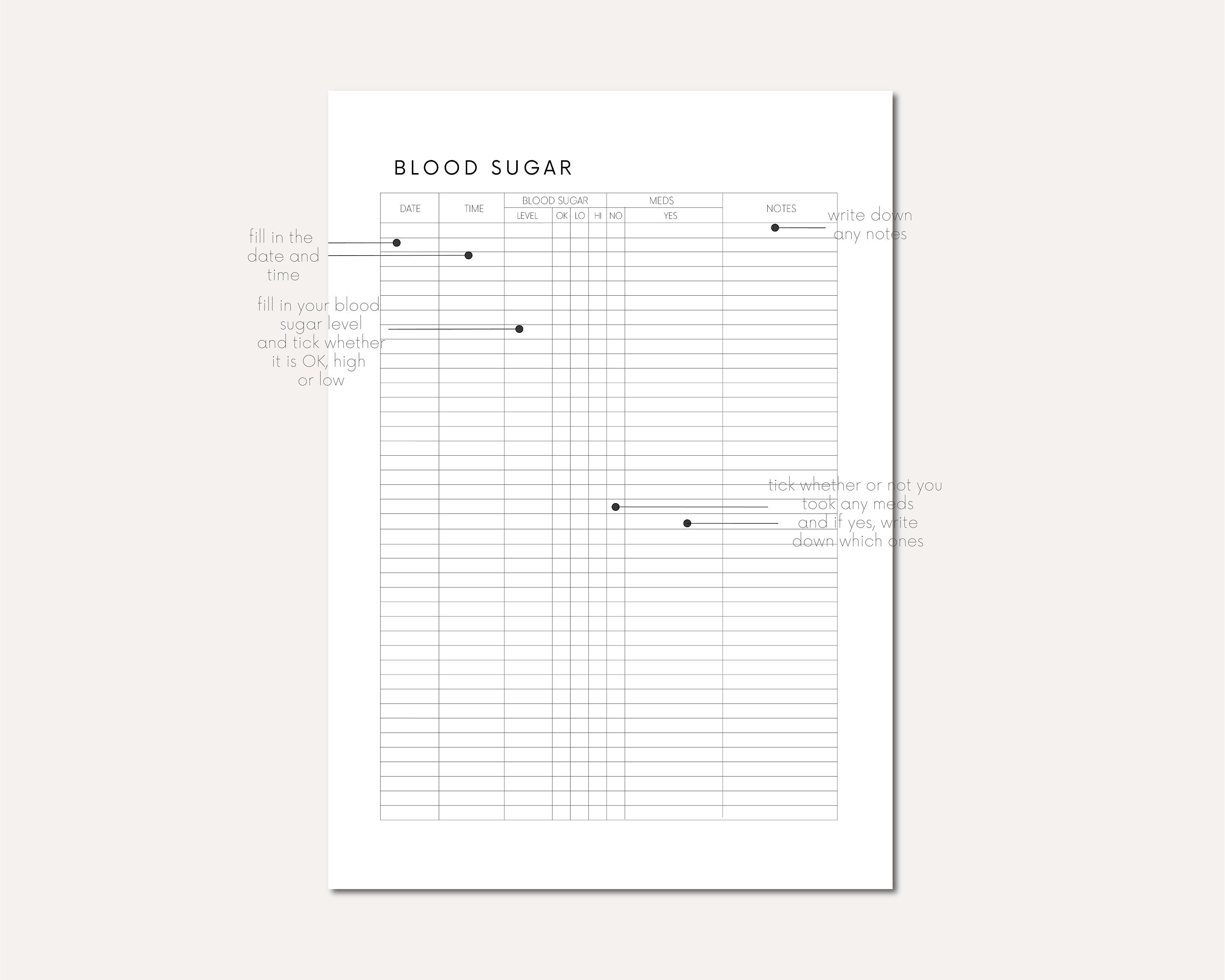 Blood Sugar Log Printable Blood Sugar Tracker Editable Printable Blood ...