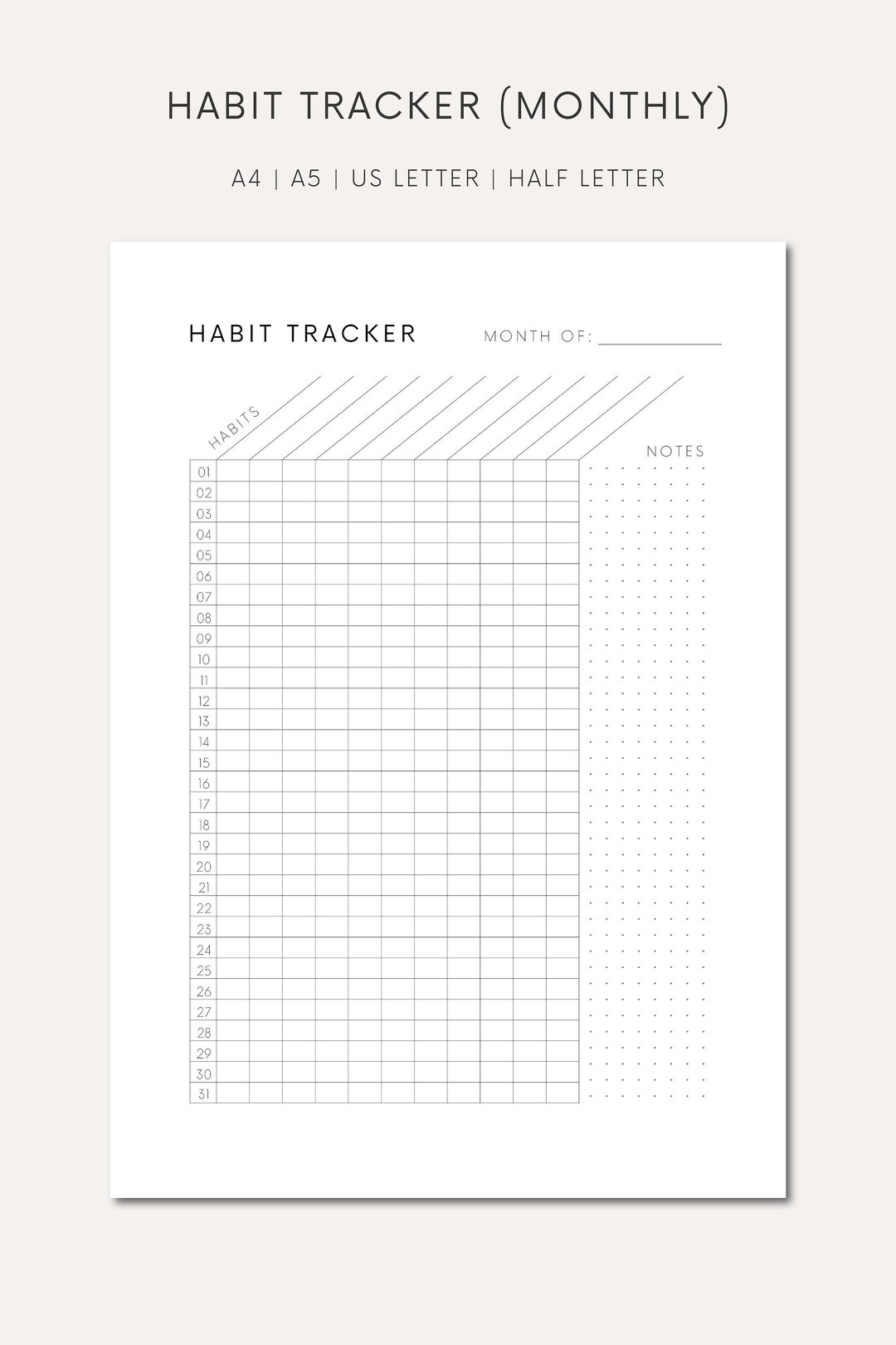 Monthly Habit Tracker Printable Tracking Habits Daily Download Goal ...