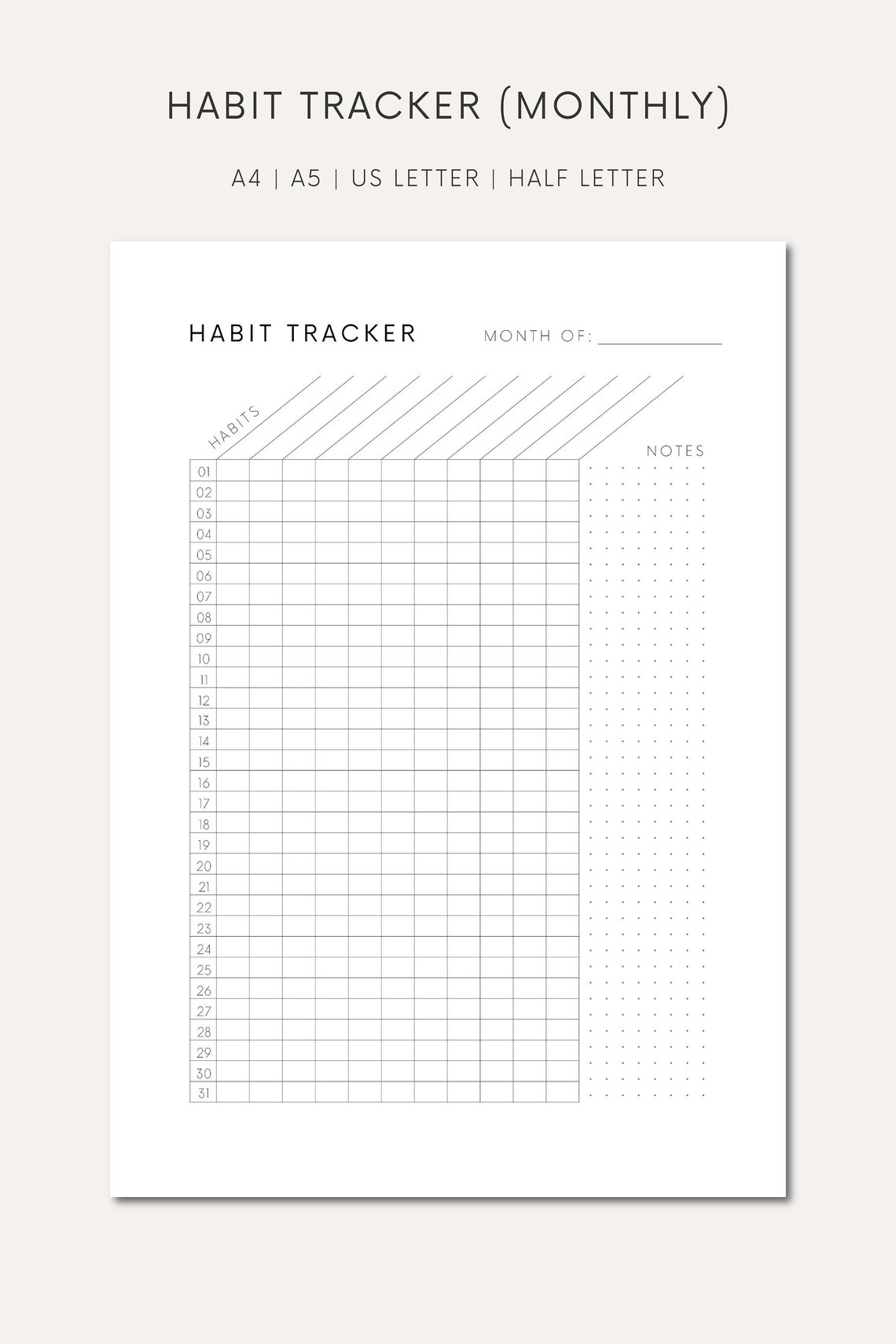 Monthly Habit Tracker Printable Tracking Habits Daily Download Goal ...