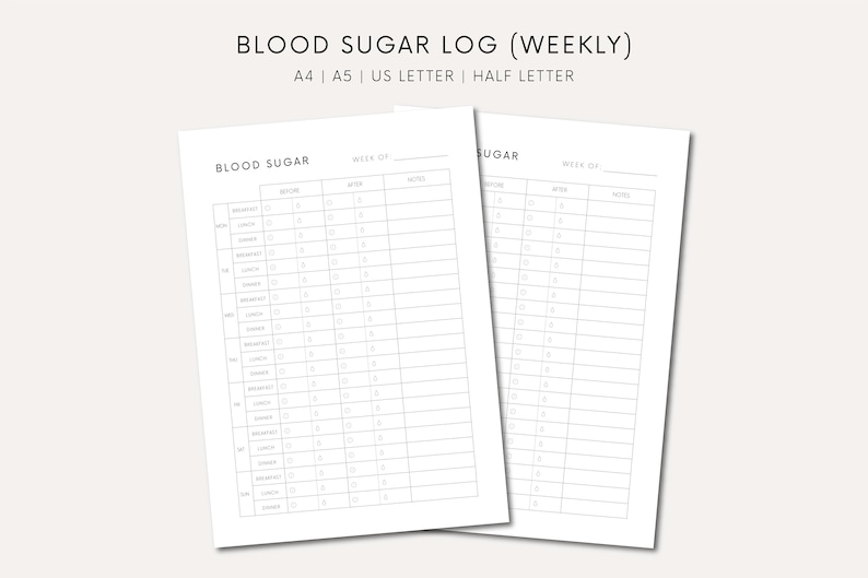Blood Sugar Log Printable Blood Sugar Tracker Weekly Log Blood Sugar ...