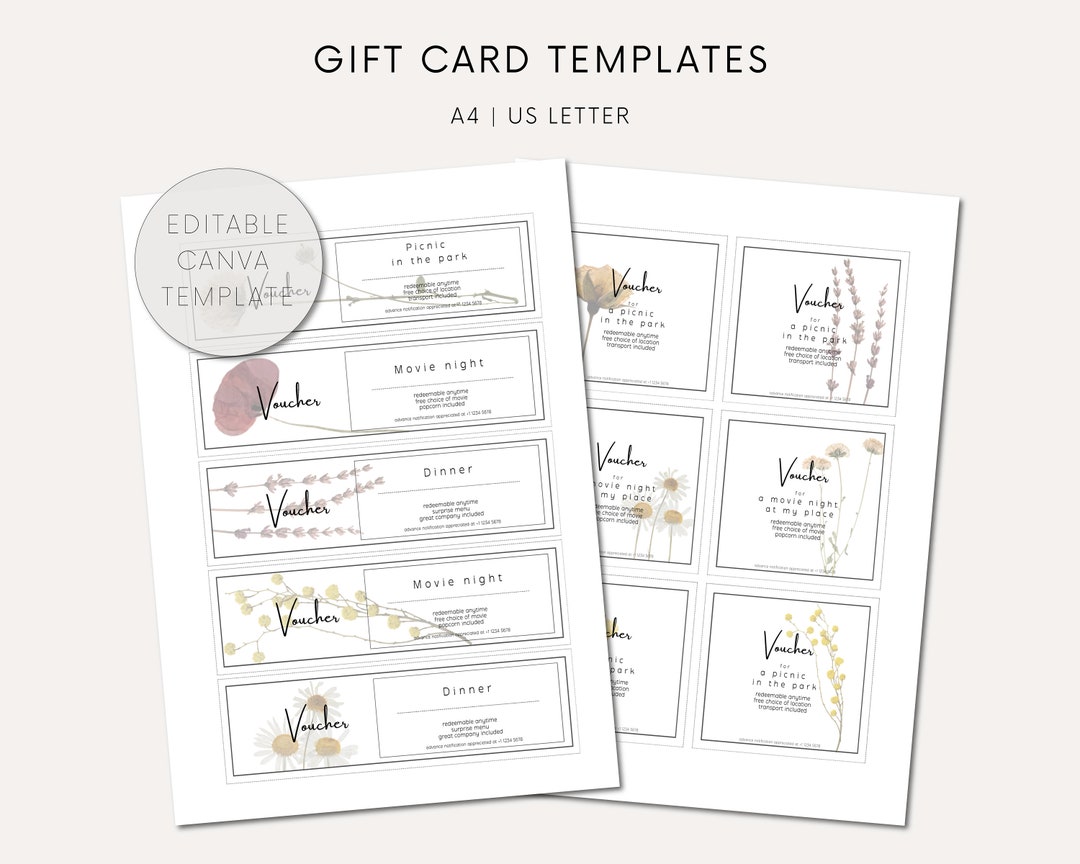 Gift Card Editable Gift Voucher Canva Template Printable Gift Card for ...