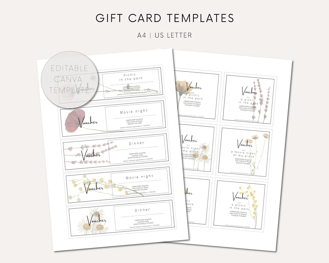Gift Card Editable Gift Voucher Canva Template Printable Gift Card for ...