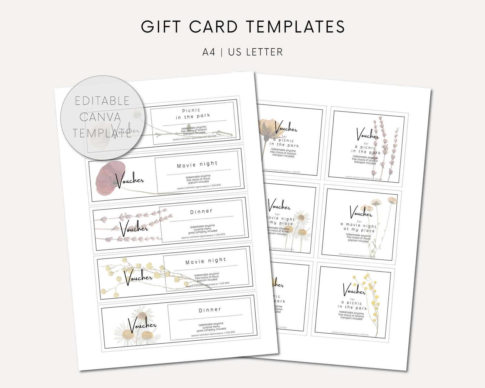 Gift Card Editable Gift Voucher Canva Template Printable Gift Card for ...