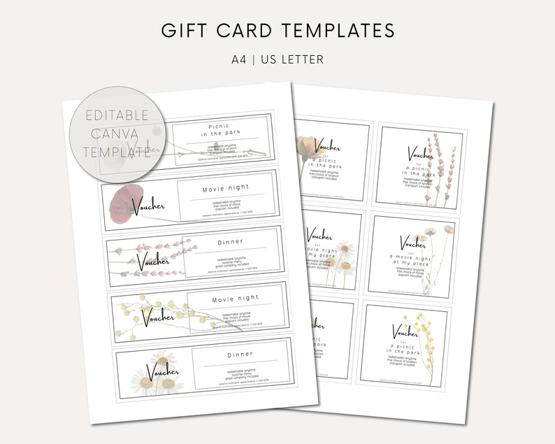 Gift Card Editable Gift Voucher Canva Template Printable Gift Card for ...