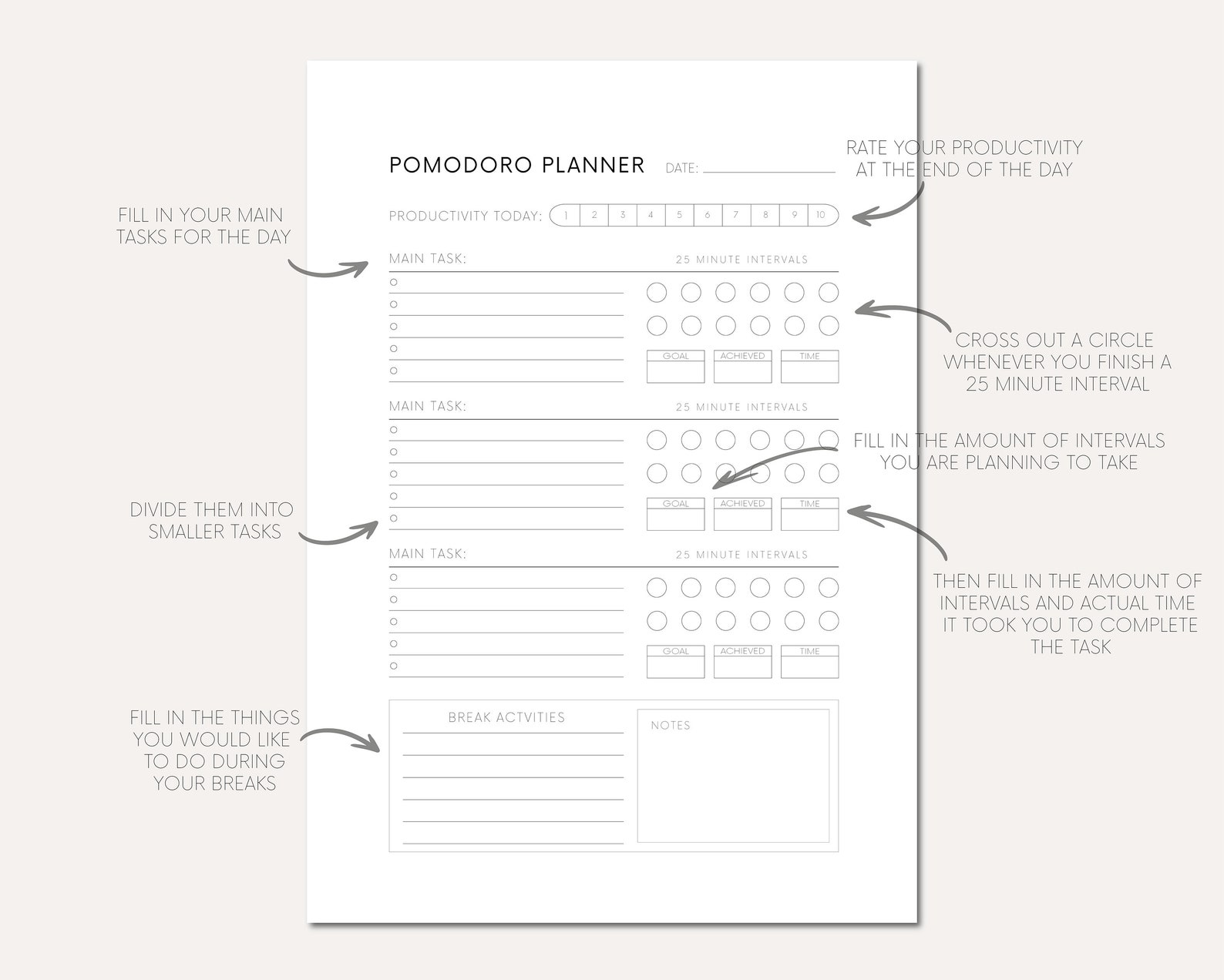 Printable Pomodoro Planner A4 Printable Pomodoro Method for Time ...