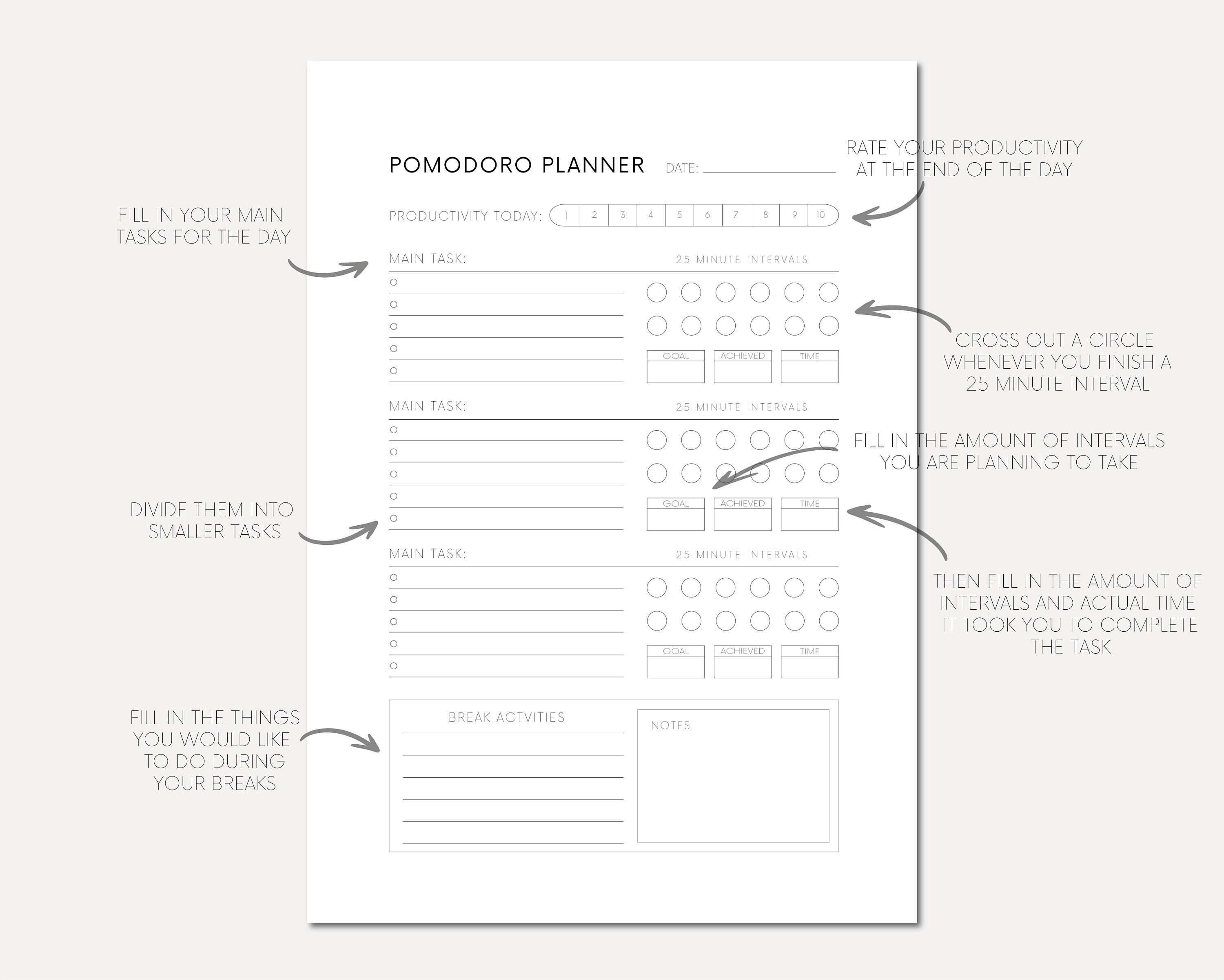 Printable Pomodoro Planner A4 Printable Pomodoro Method for Time ...
