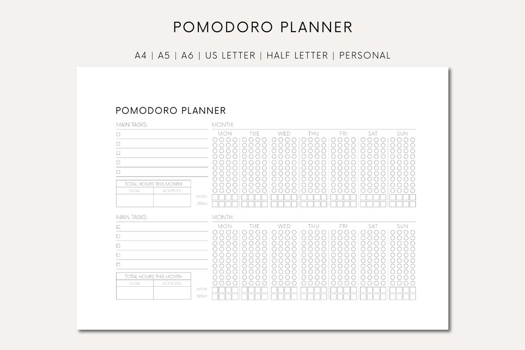 Printable Pomodoro Digital Productivity Tracker Download Pomodoro ...