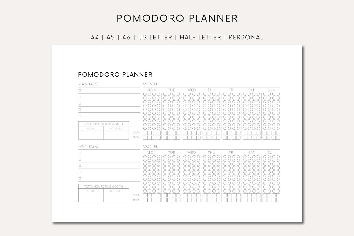 Printable Pomodoro Digital Productivity Tracker Download Pomodoro ...