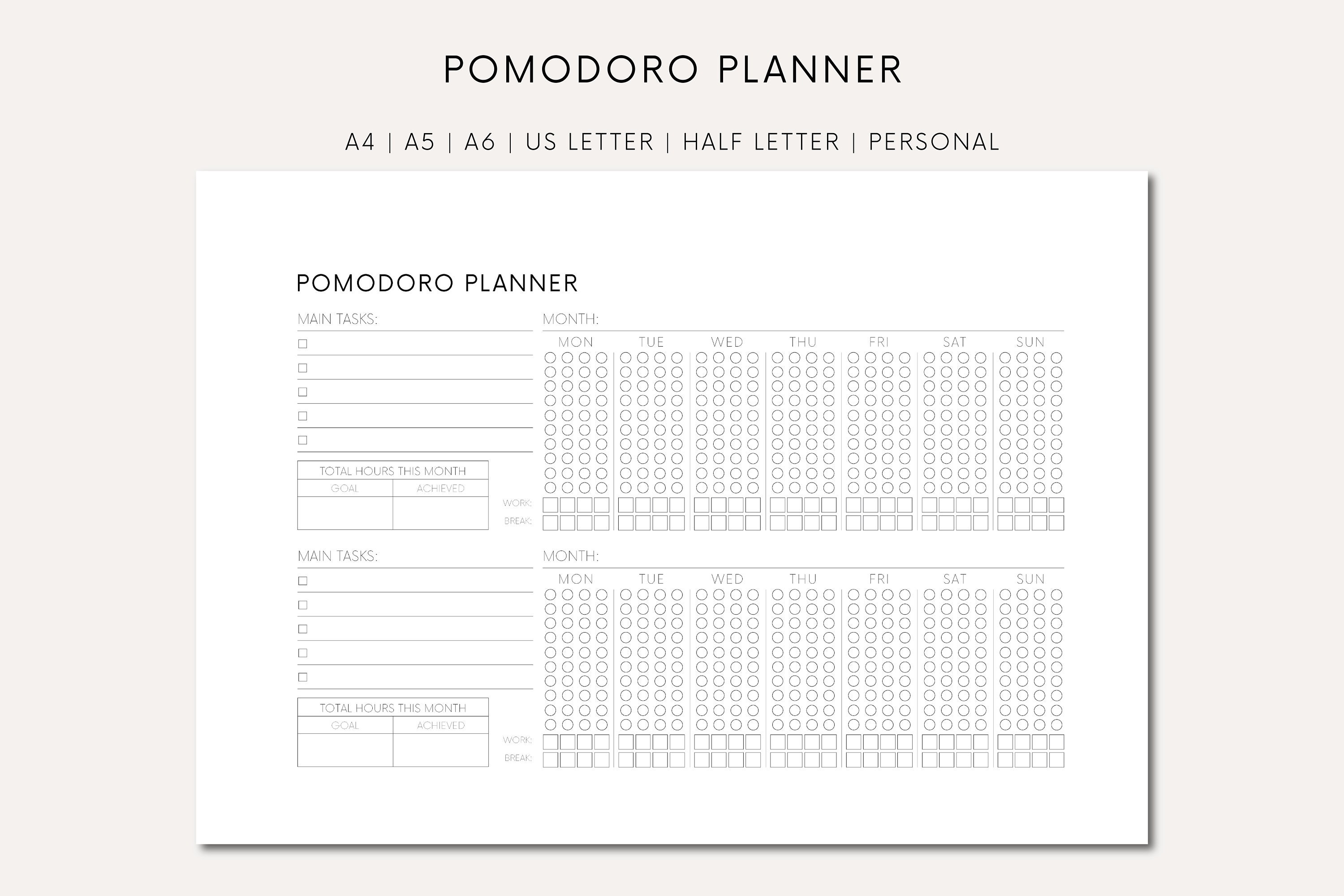 Printable Pomodoro Digital Productivity Tracker Download Pomodoro ...