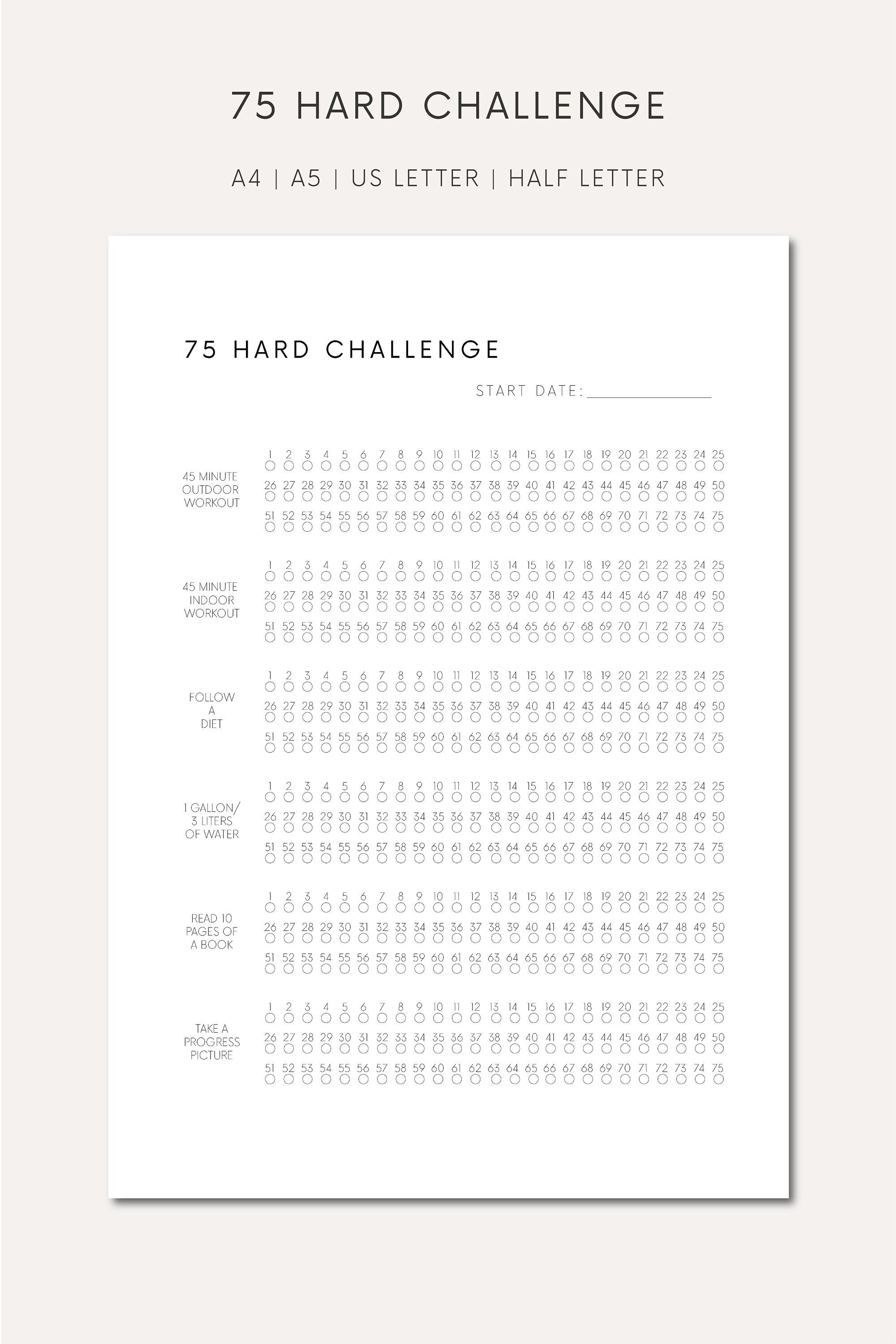 75 Hard Journal Printable 75 Hard Challenge Tracker Download 75 Hard ...
