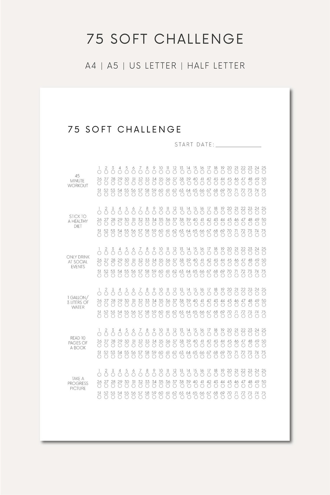 75 Soft Challenge Printable Fitness Journal Download Weight Loss ...