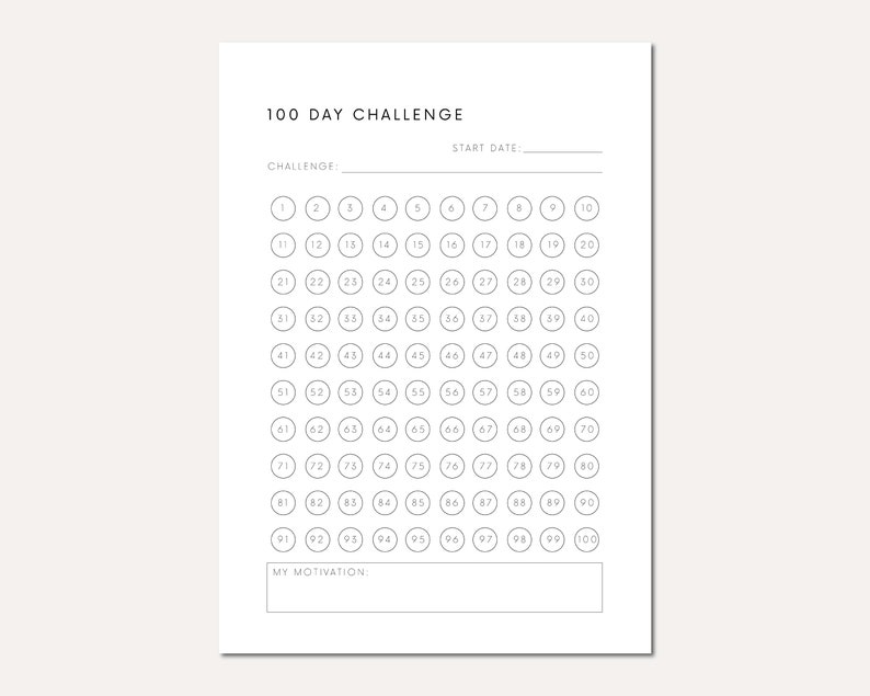 100 Day Challenge Printable Habit Tracker Download Start New Habit ...