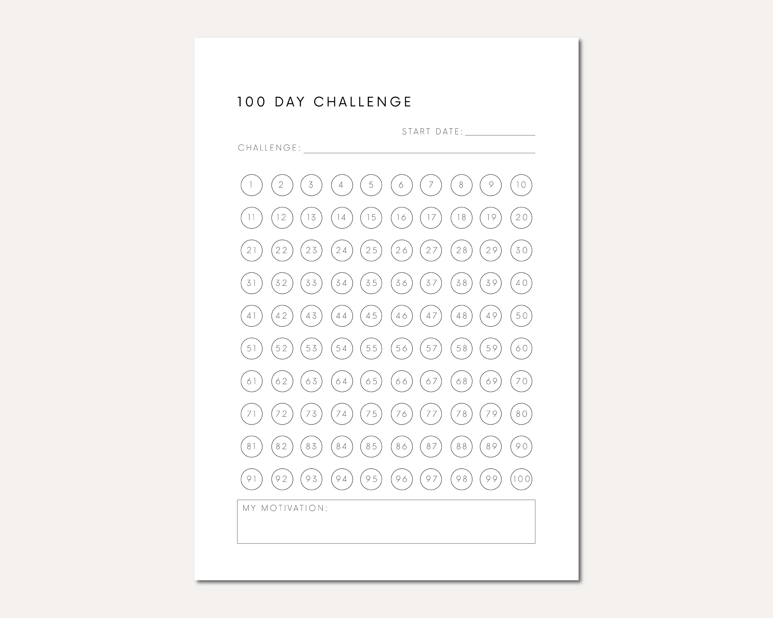 100 Day Challenge Printable Habit Tracker Download Start New Habit ...