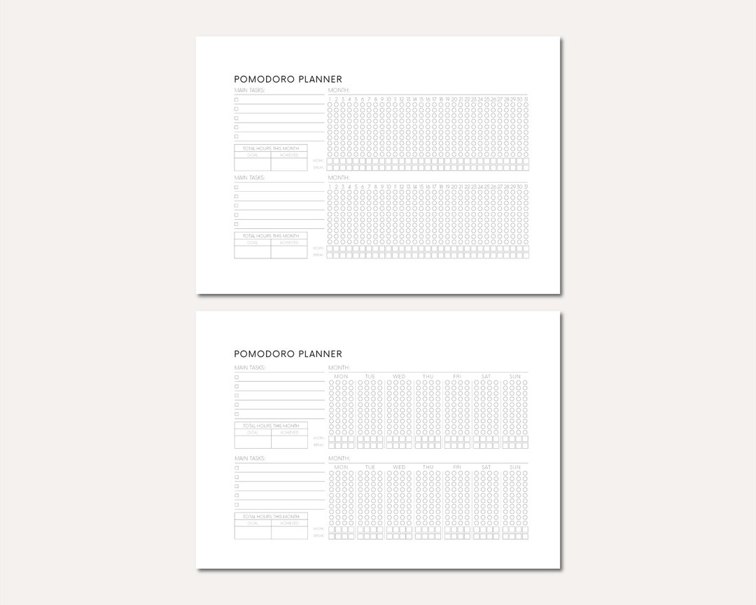 Simple Pomodoro Planner Printable Bundle Time Management Printable ...